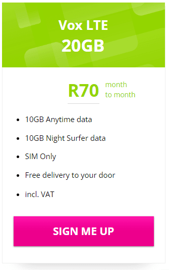 Month-to-month Vox Telkom 4G LTE deals
